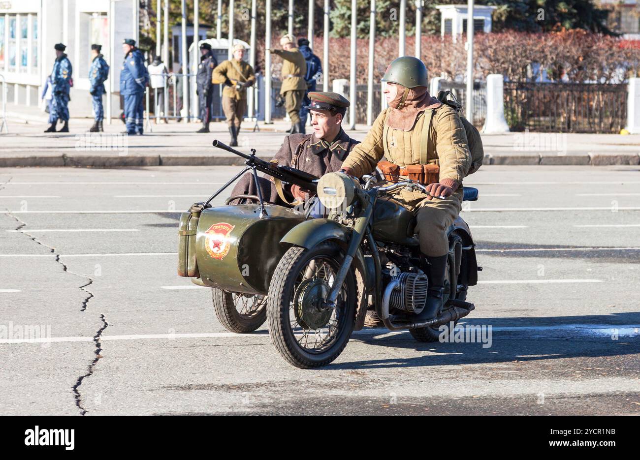 Reenactment of the battle near Moscow in 1941 at the Kuibyshev square ...