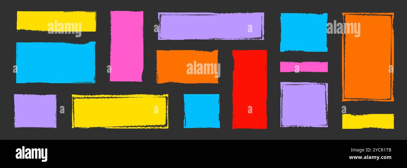 Text box frame brush rough crayon shape set. Text box frame rough grunge square paint shape ...