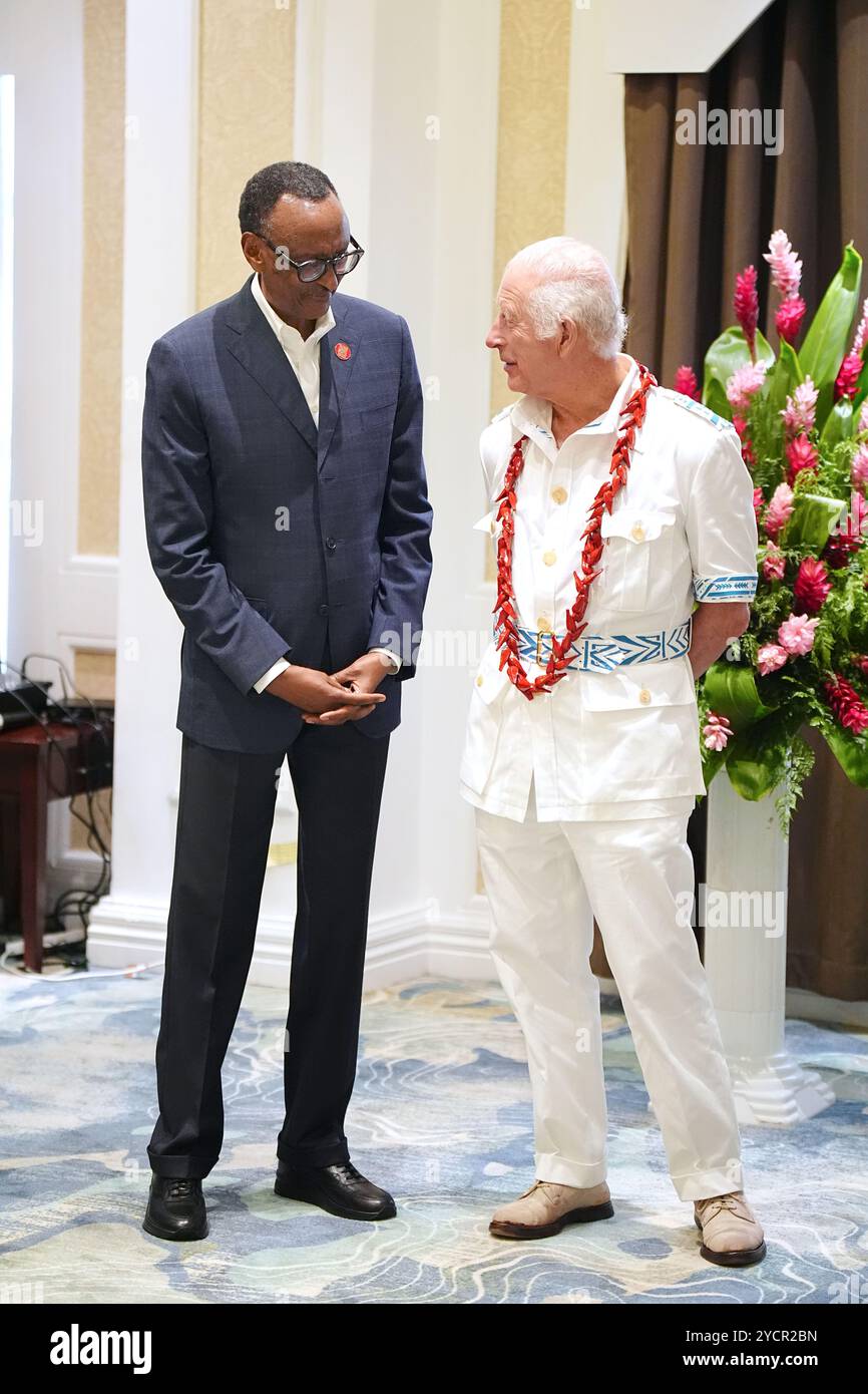 King Charles III speaks with the President of Rwanda Paul Kagame at the ...