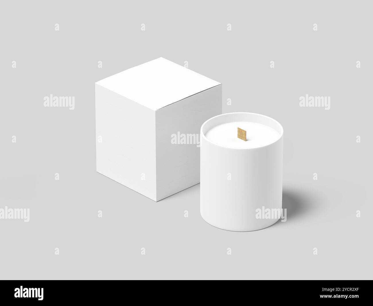 Wooden Wick Candle with Box Mockup Stock Photo - Alamy