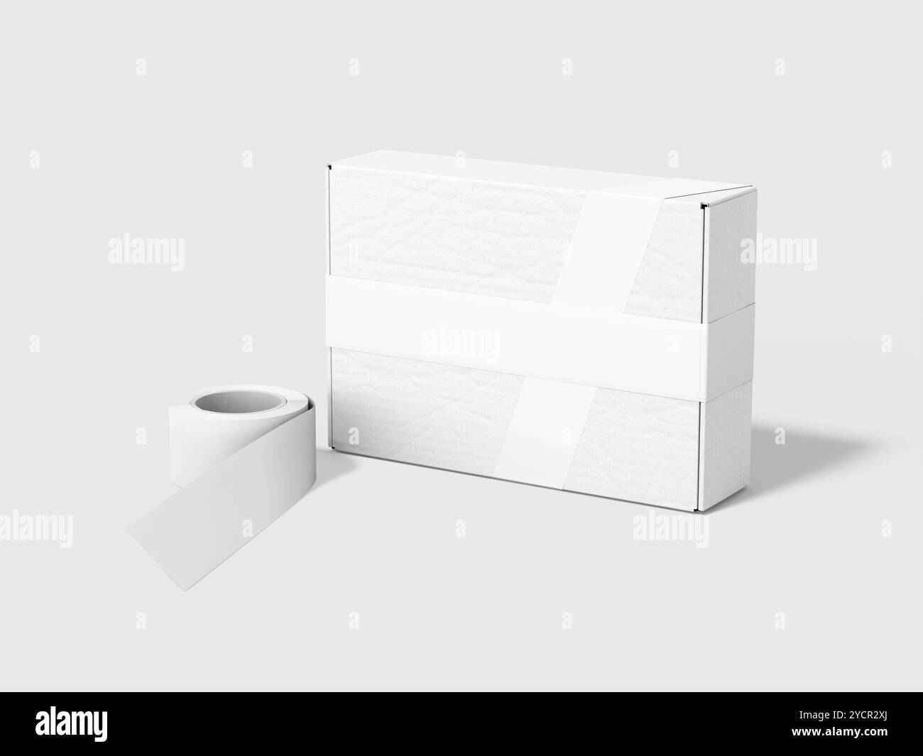 Minimalist White Mailing Box with Packaging Tape Mockup 3D Render Stock ...