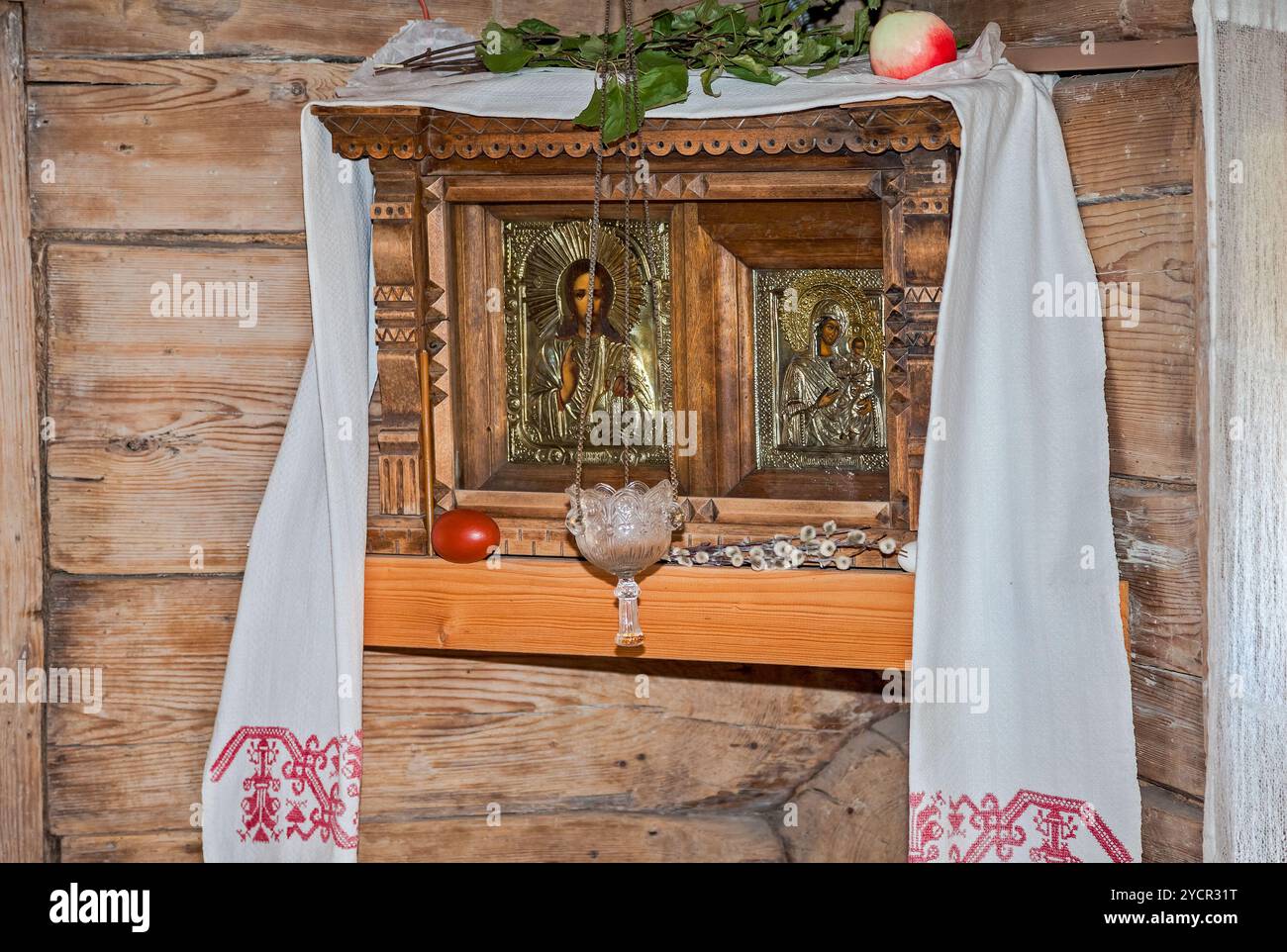 Ancient russian orthodox icons in rural wooden house Stock Photo - Alamy