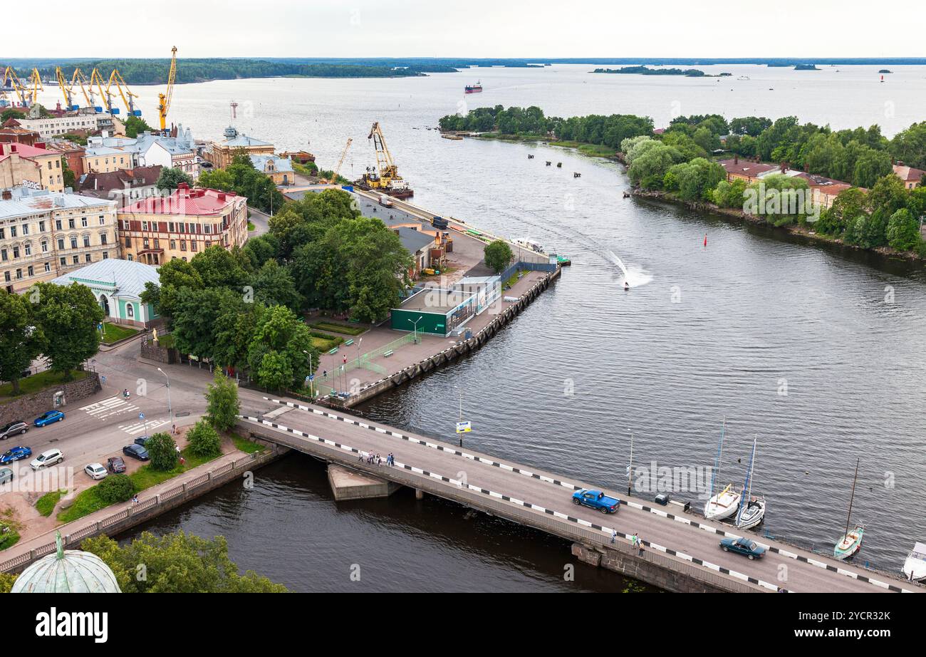 Top view on the Old City from the observation deck of the Vyborg Castle ...
