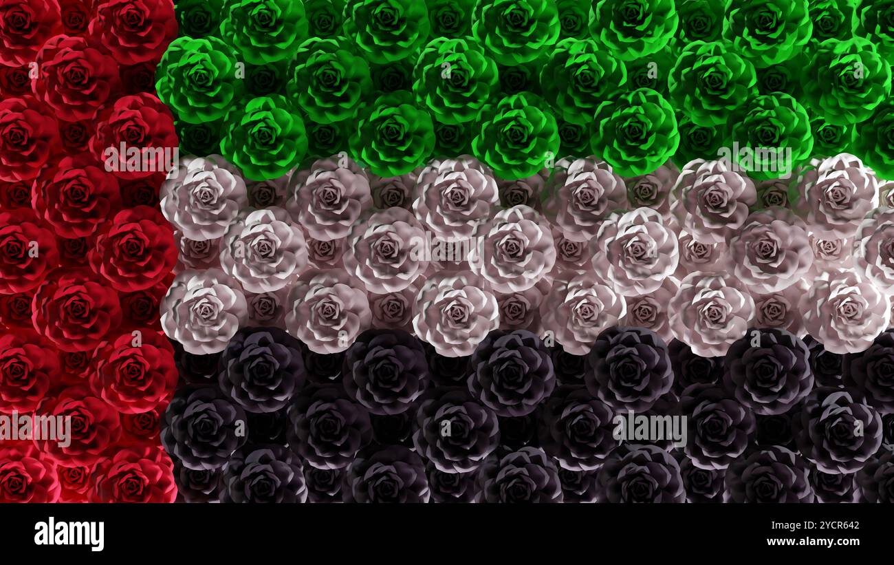 UAE flag theme with red, green, white and black roses 8k.. United Arab ...