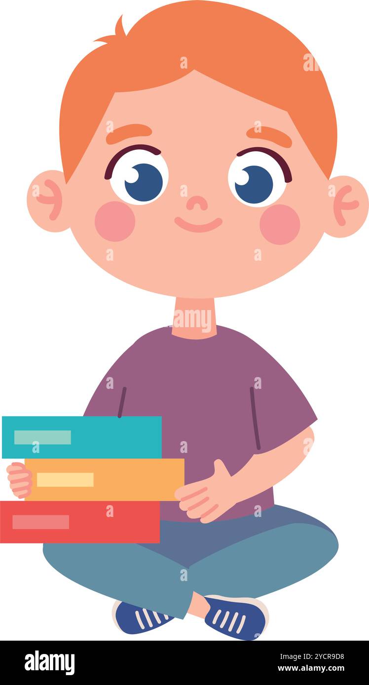 cartoon little boy reading book Stock Vector Image & Art - Alamy