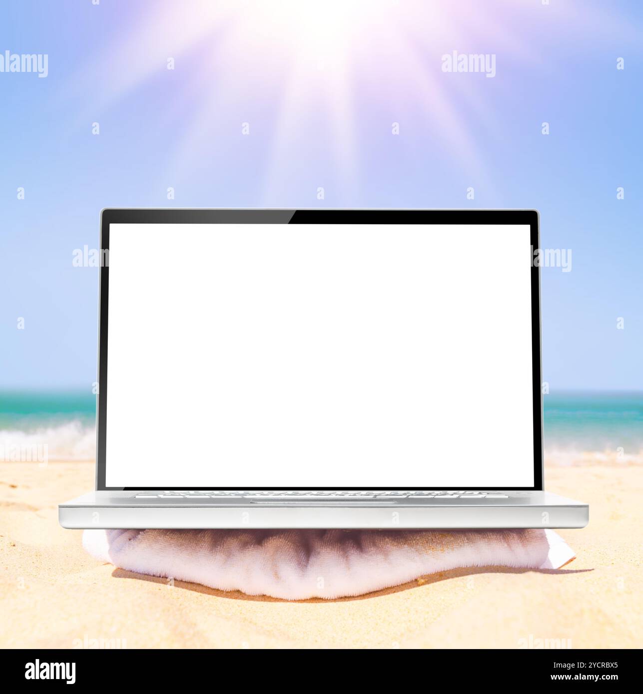 Laptop on beach sand hi-res stock photography and images - Alamy