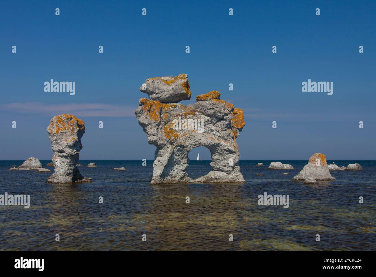 Limestone column in the Gamle Hamn nature reserve, Faroe Island ...