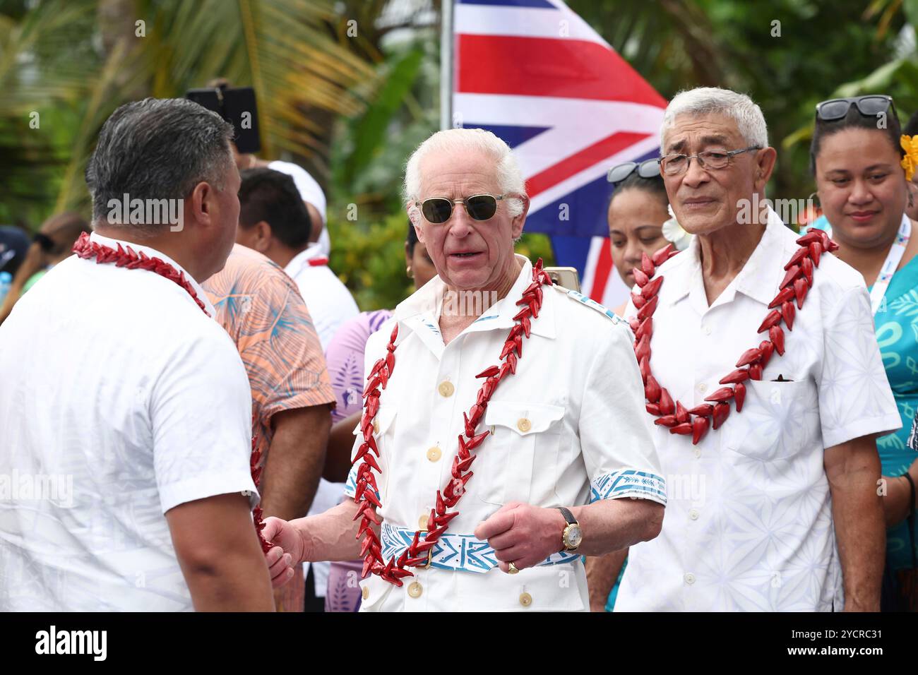 Britain's King Charles III, center, visits the Mangrove Restoration ...