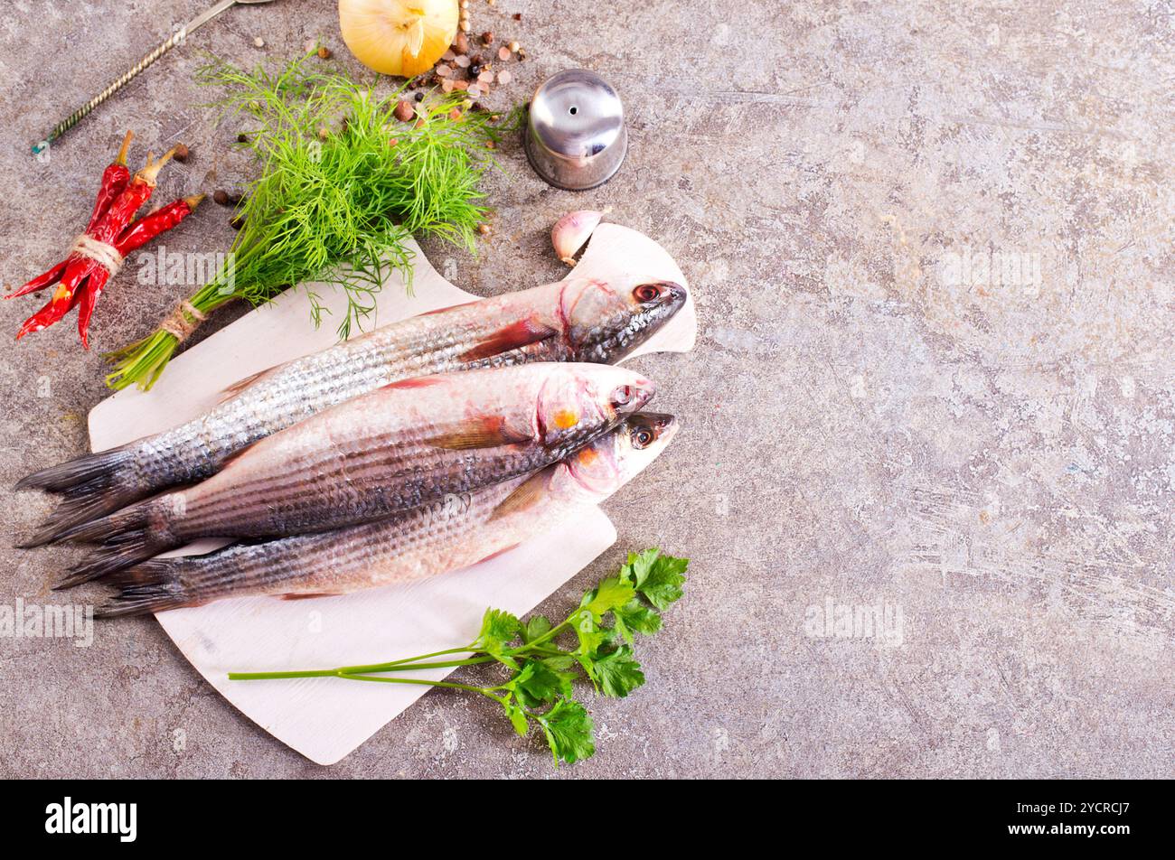 Raw gray Mullet Fish (Kefal) reading for cooking Stock Photo - Alamy