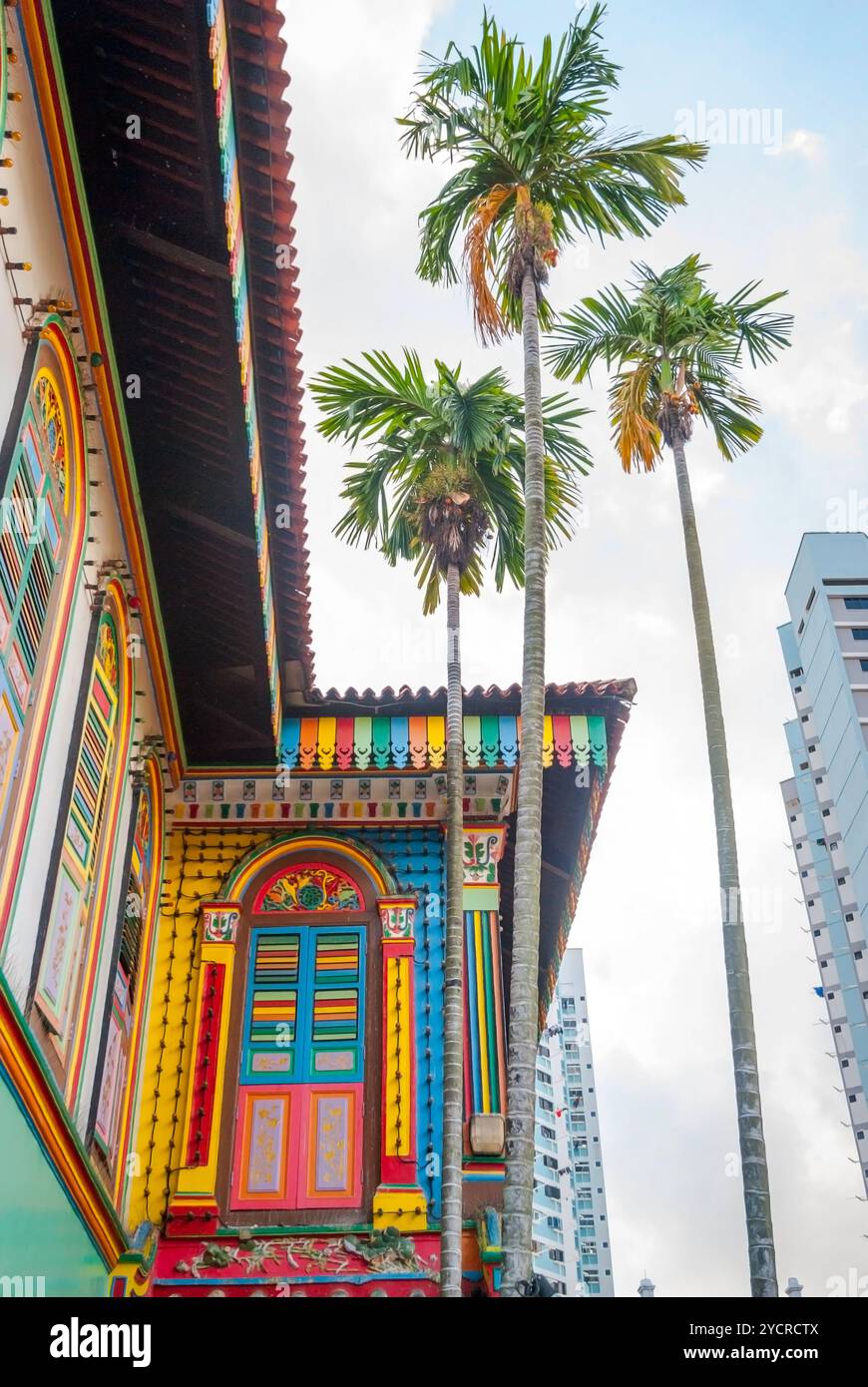 View on colorful painted building facade of little India landmark in ...