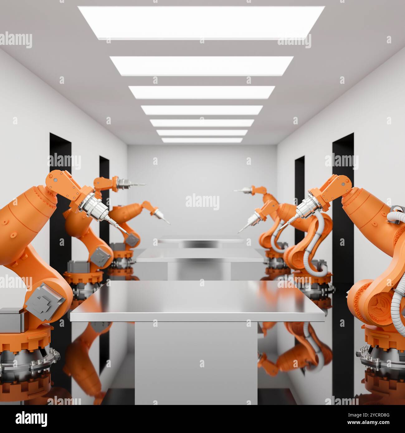 A space for displaying products on a metallic table surface with ...