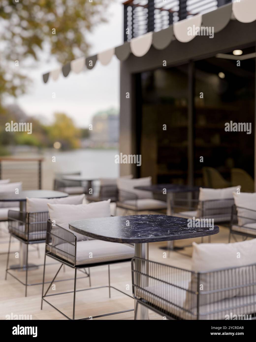 The exterior design of a modern contemporary cafe or restaurant ...