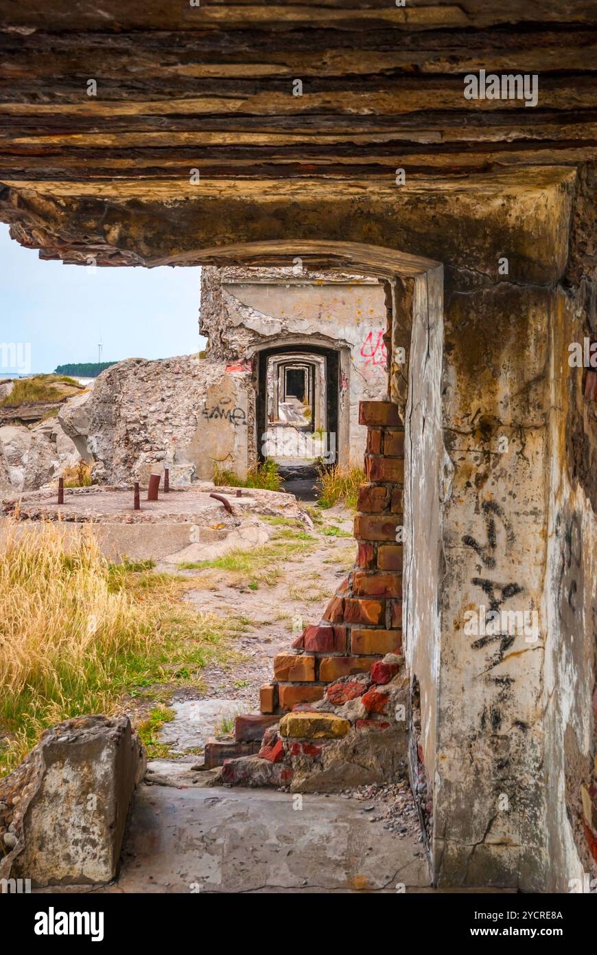 View on old stone passage way in ussr fortress Stock Photo - Alamy