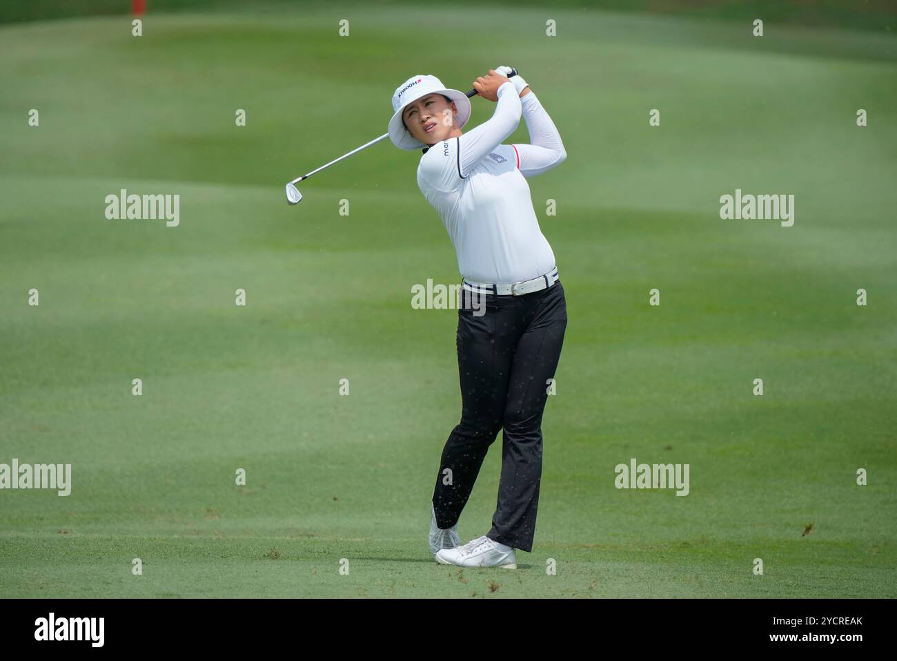 Amy Yang of South Korea watches her shot on the 9th fairway during the ...