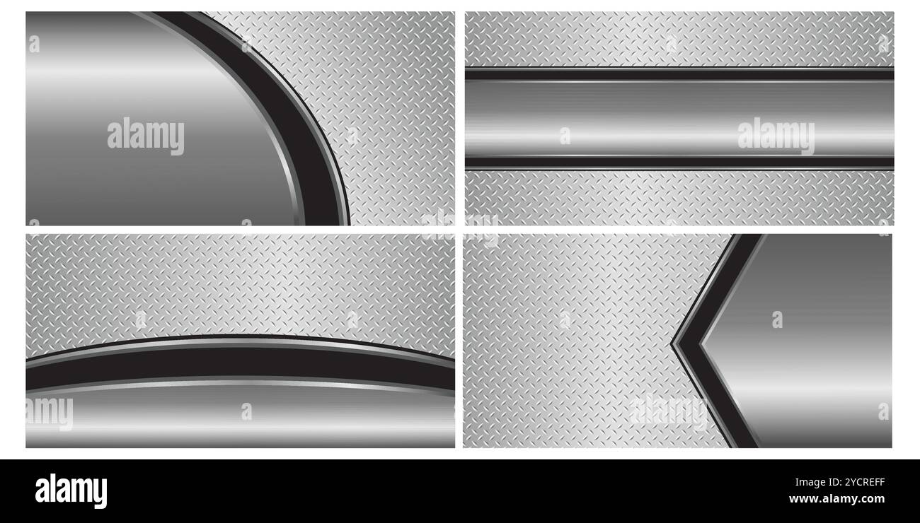 Set of silver gray metal backgrounds, 3D polished chrome metallic and ...