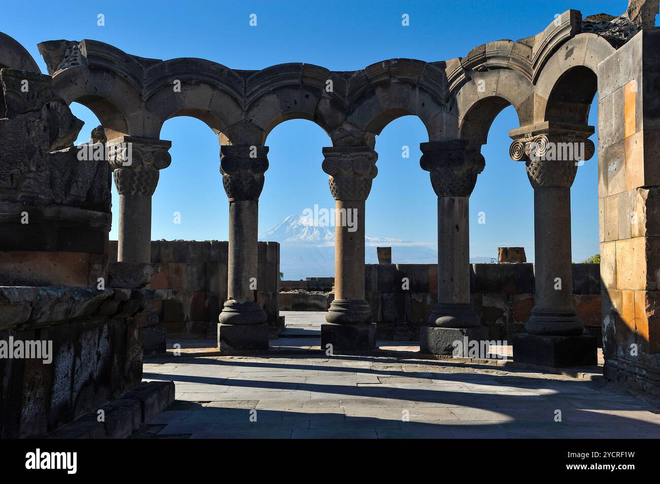 rebuilt sections of the ruins of Zvarnots Cathedral, located near the ...