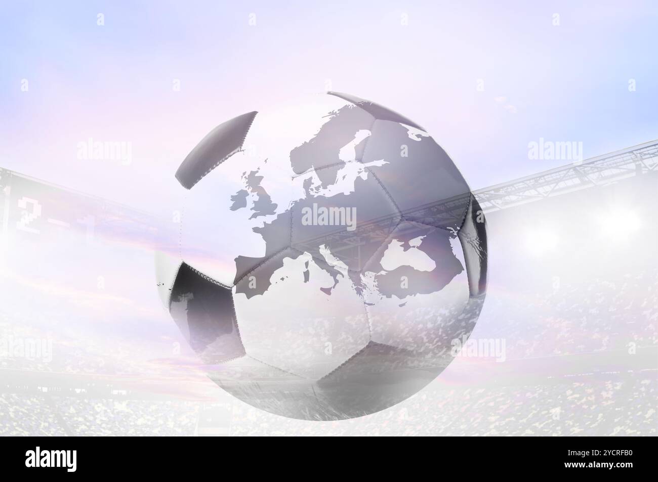 double exposure photo of stadium and soccer or football ball with map ...