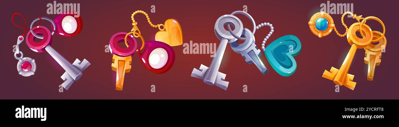 Keychains set isolated on background. Vector cartoon illustration of ...