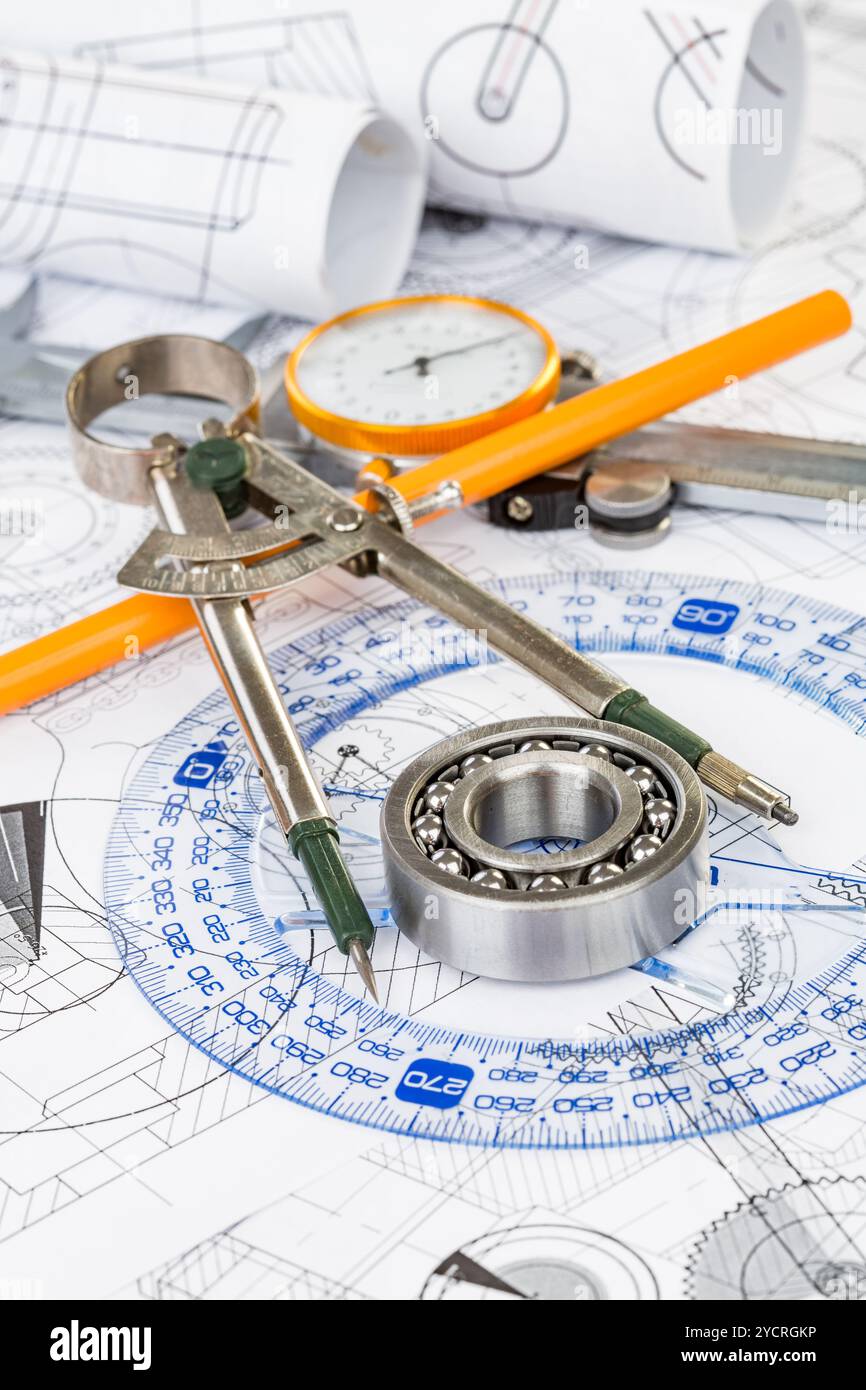 Ball bearings on technical drawing Stock Photo - Alamy