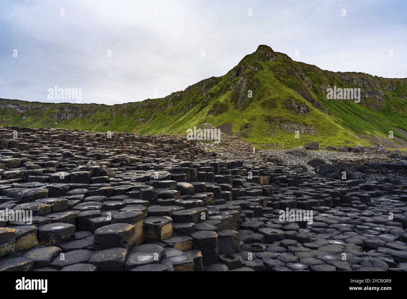 A view of the many volcanic basalt columns of the Giant's Causeway in ...