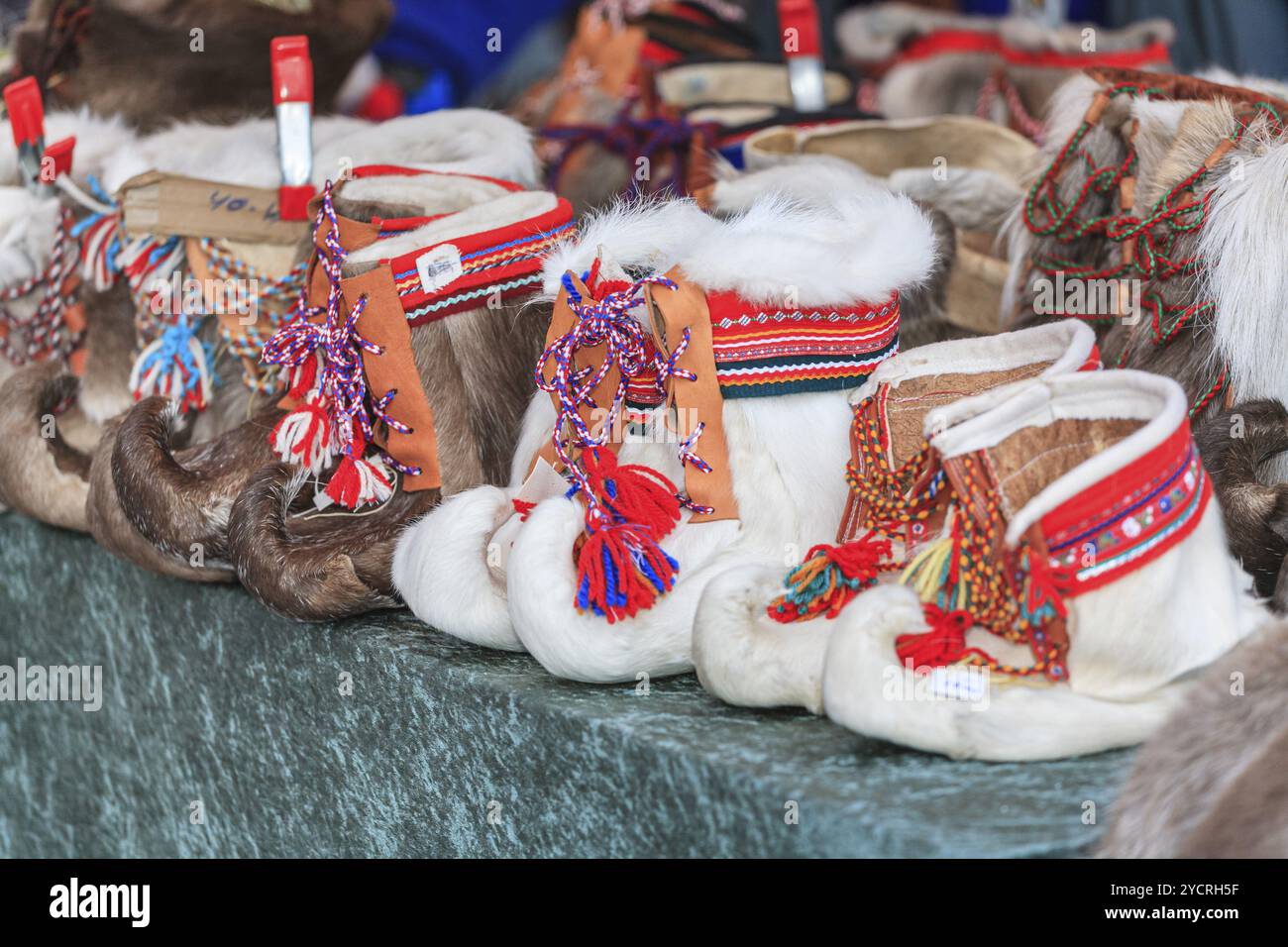 Traditional shoes made of fur, reindeer fur, Sami culture, Jokkmokk ...