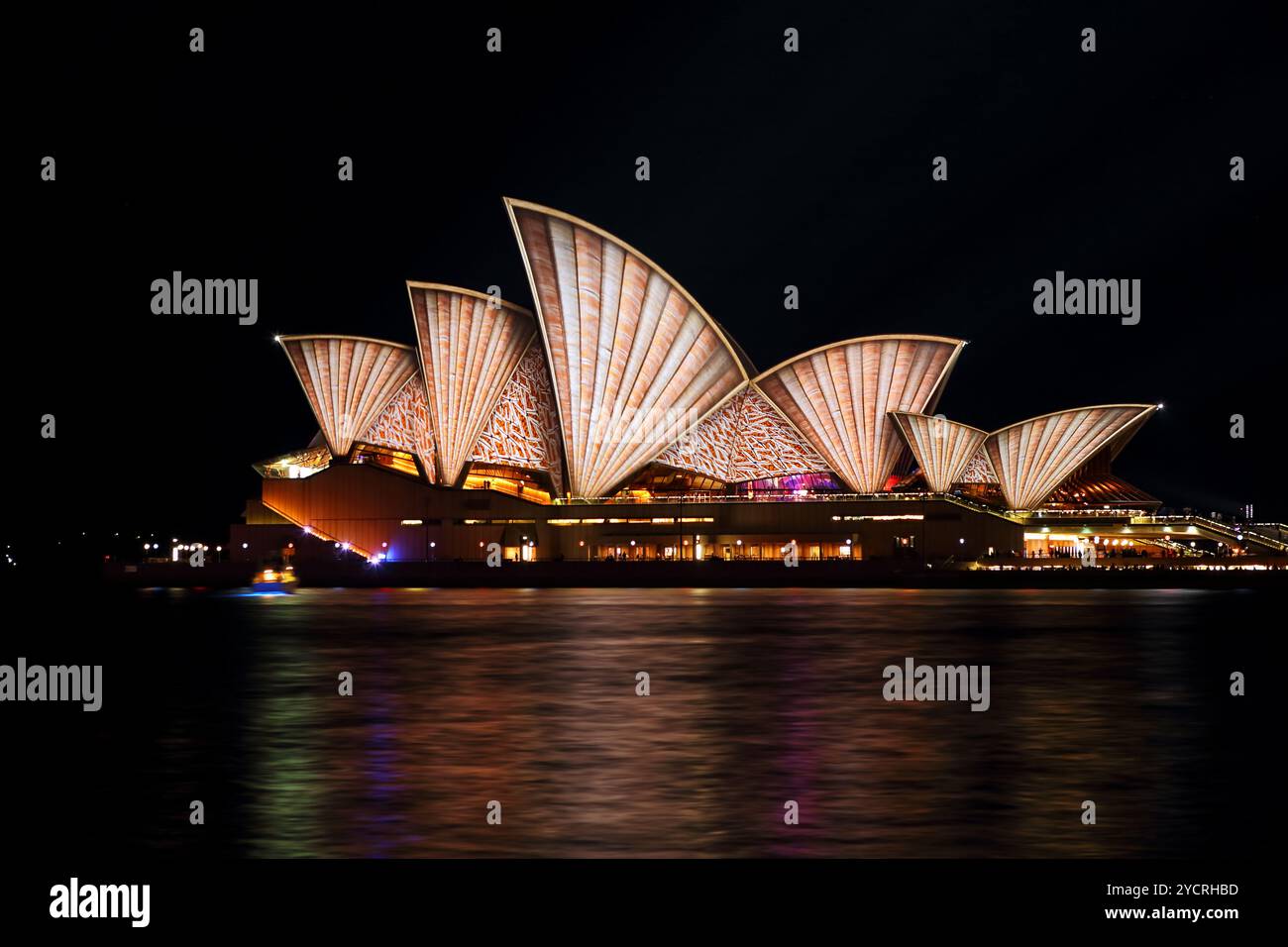 Sydney Opera House in warm coppery tones - Vivid Sydney 2016 Stock ...