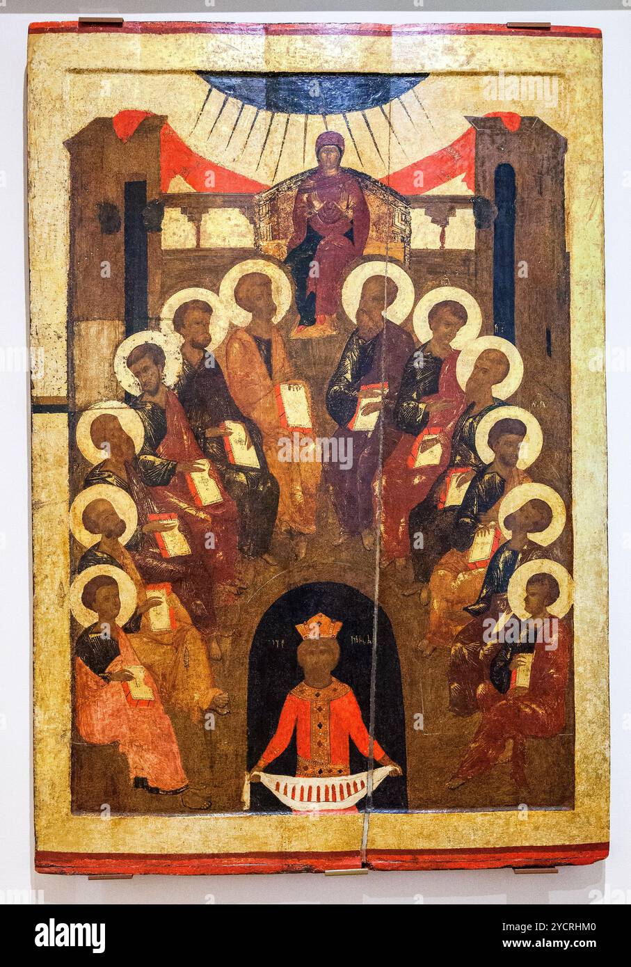 Antique Russian orthodox icon. Descent of the Holy Spirit painted on ...