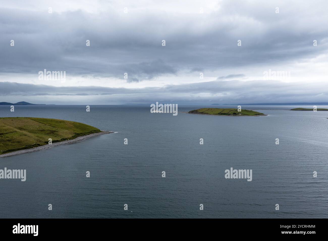 View of Clew Bay with the Clare Island Lighthouse and sunken drumlin in ...