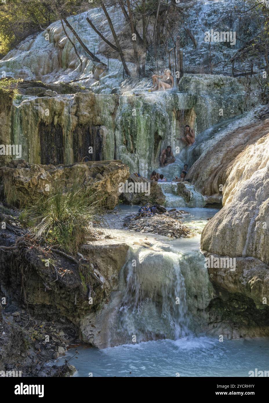 Bagni San Filippo, Italy, 17 November, 2023: people enjoying the hot ...