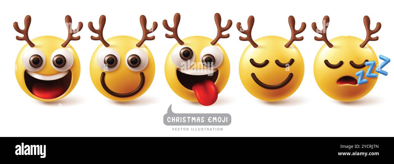 Christmas emoji reindeer characters vector set. Christmas reindeer ...