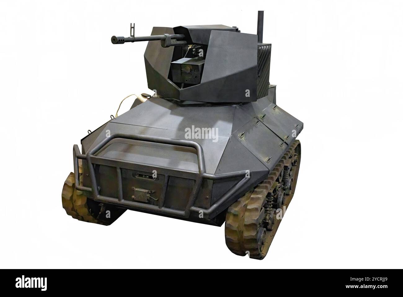 Ground drone on rubber tracks with a large-caliber machine gun for ...