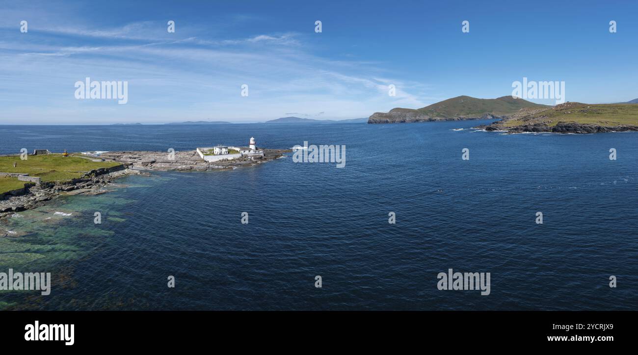 An aerial view of the historic Valentia Island Lighthouse in County ...
