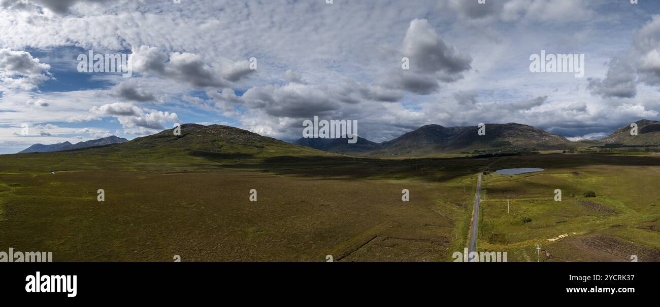 Drone panorama landscape of Connemara National Park and the Twelve Bens ...
