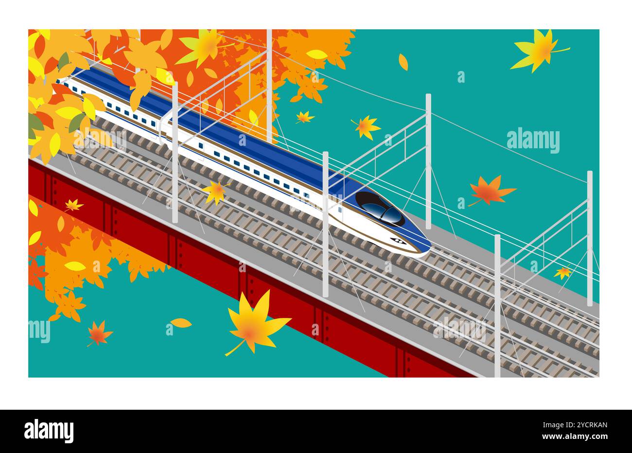 Series E7 Hokuriku Shinkansen Autumn Scenery of railway bridge Stock ...
