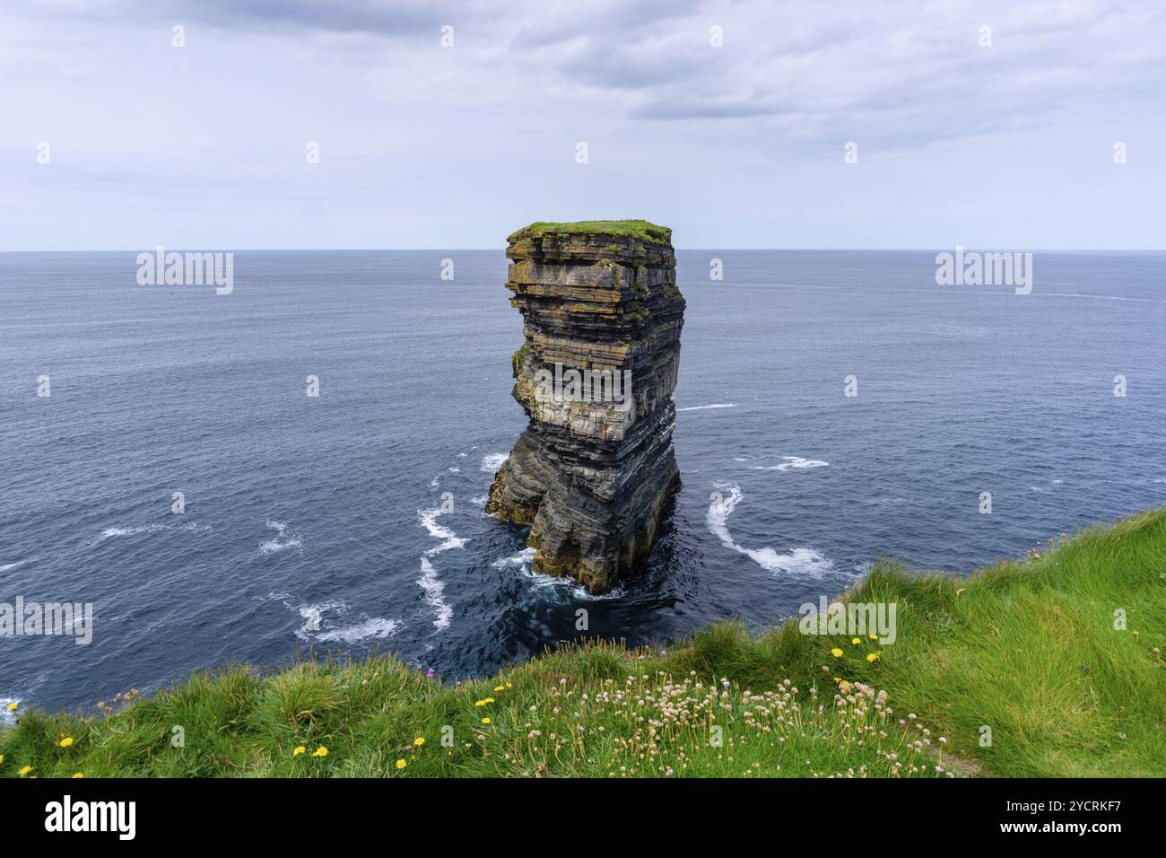 A view of the landmark sea stack Downpatrick Head in County Mayo of ...