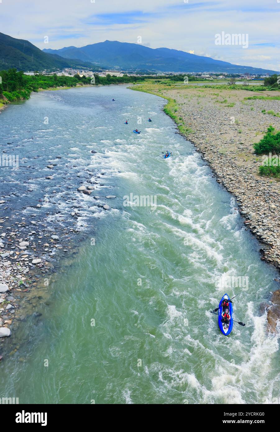 Canoe, Chikuma River and Mount Eboshidake Stock Photo - Alamy