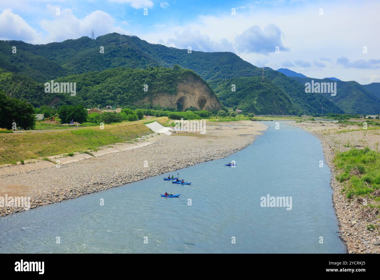 Canoeing and the Chikuma River and Half Passing Rock Nose Stock Photo ...