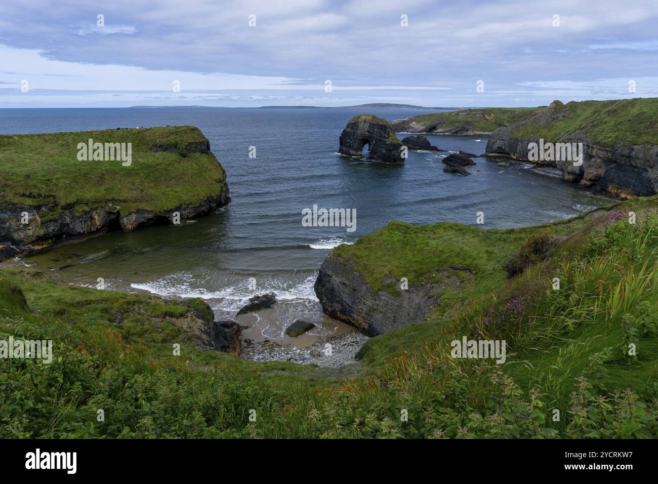 Landscape of the Ballybunion Cliff Walk and rugged cliffs and seashore ...