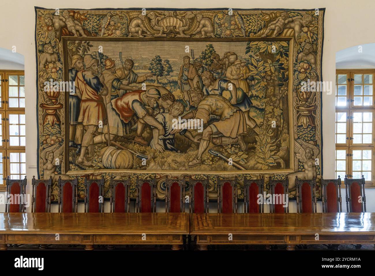Bojnice, Slovakia, 26 September, 2022: historic tapestry on the wall of ...