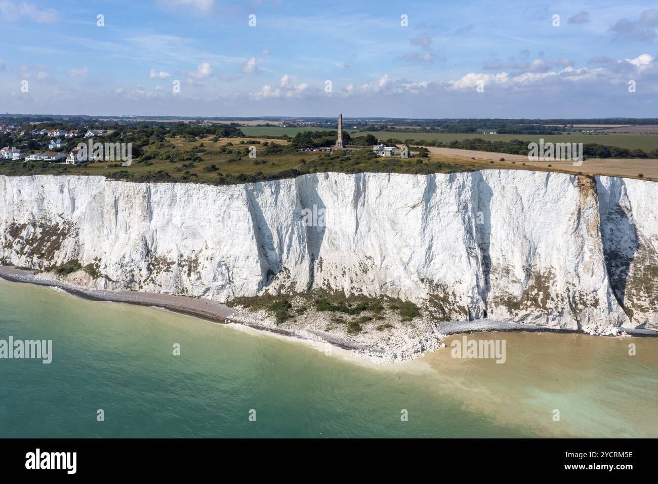 Drone view of the White Cliffs of Dover and the Dover Patrol Monument ...