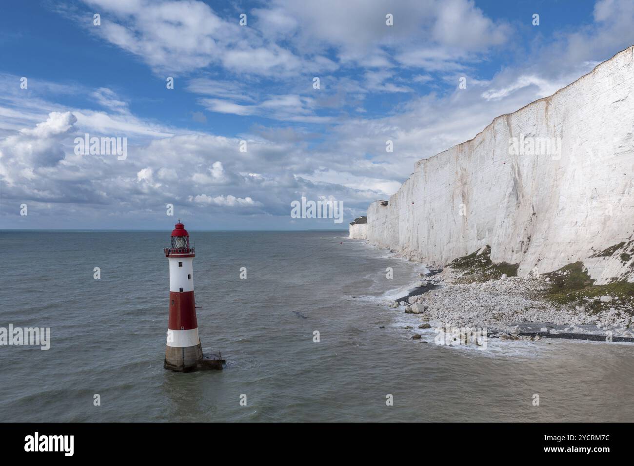 View of the Beachy Head Lighthouse in the English Channel and the white ...