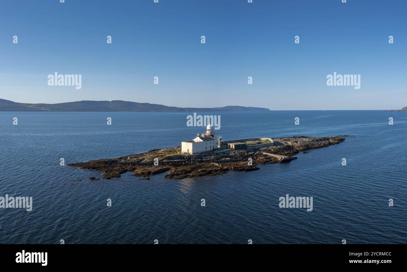 Aerial view of the Roancarrigmore Island Lighthouse in Bantry Bay in ...