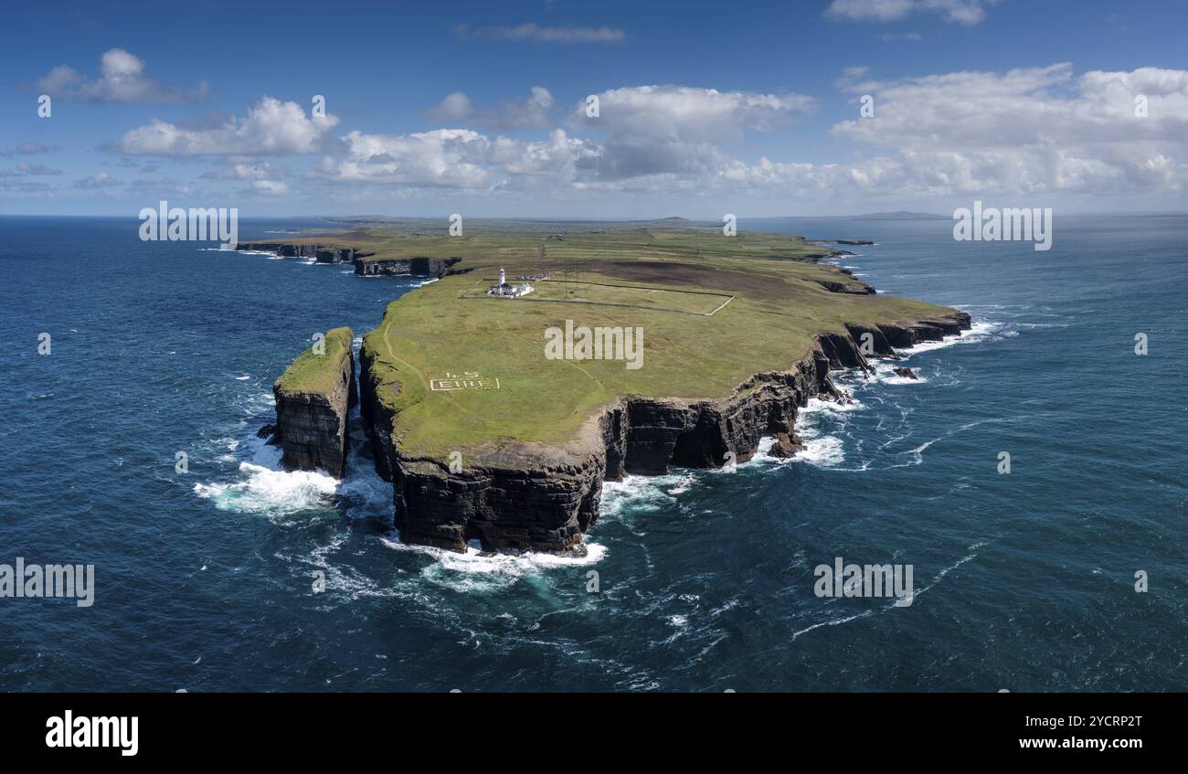 An aerial view of the Loop Head Lighthouse in County Clare in western ...