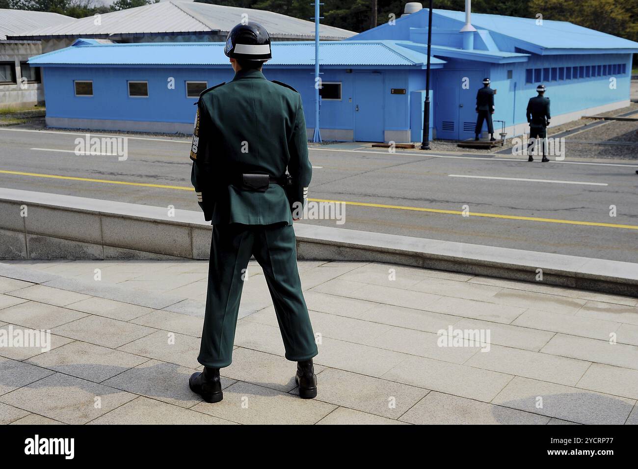 02.05.2013, Panmunjom, South Korea, Asia, South Korean guards stand in ...
