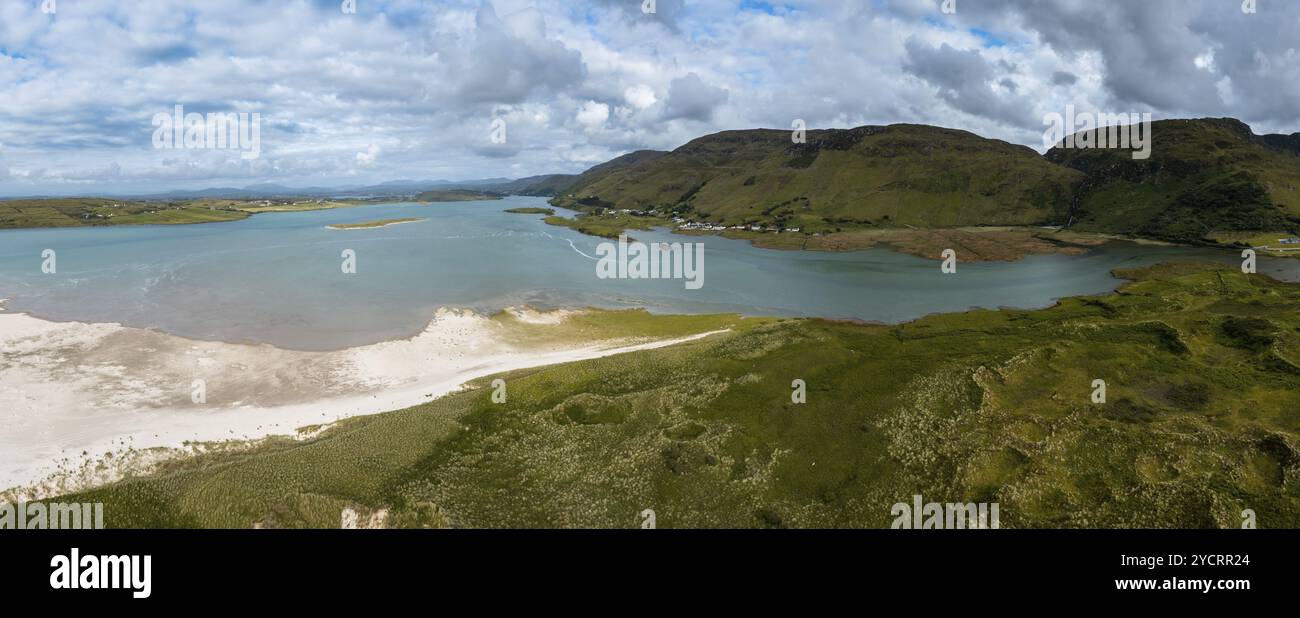 A panorama drone landscape view of Loughros Beg Bay and Maghera Beach ...