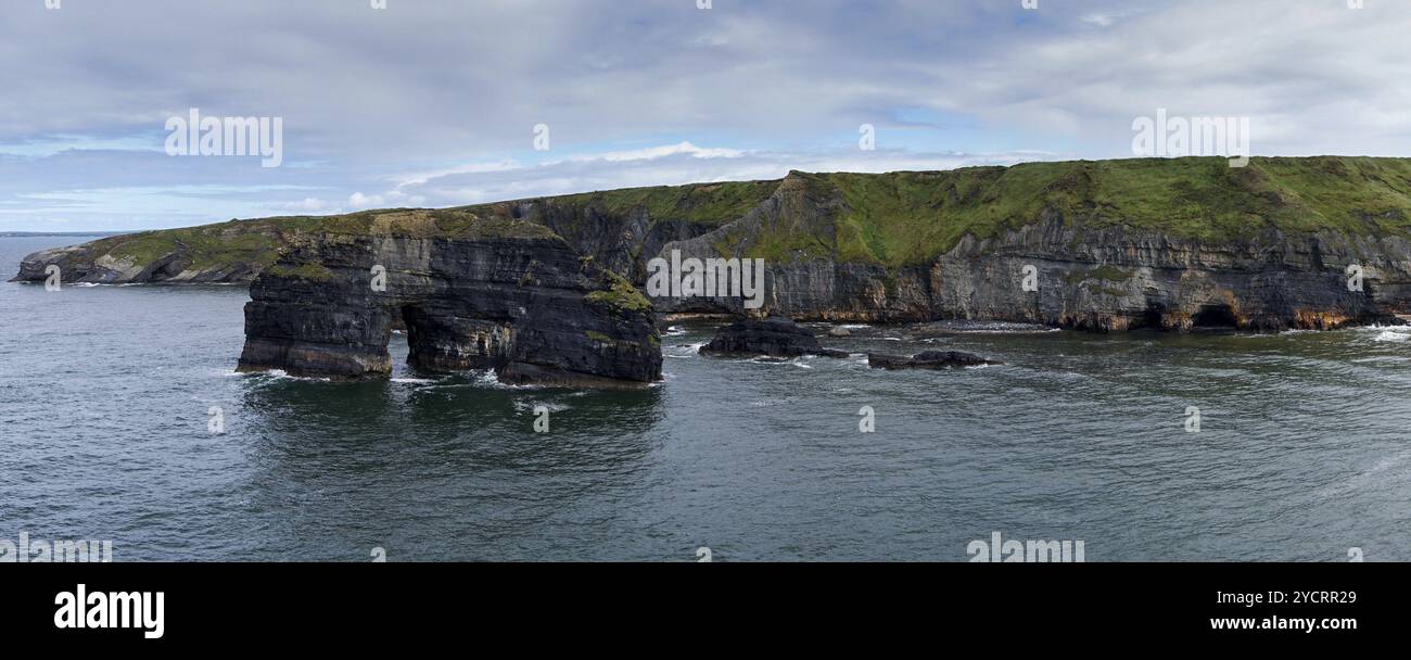 Panorama landscape of the Ballybunion Cliff Walk and rugged cliffs and ...