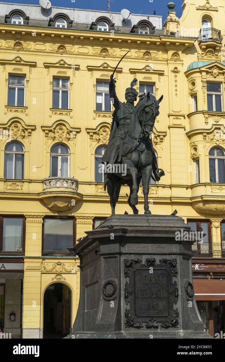 Zagreb, Croatia, 11 October, 2022: close-up view of the statue of Ban ...