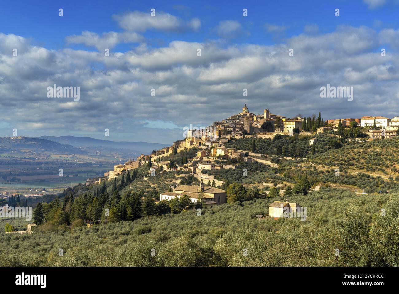 A view of the Italian hilltop village of Trevi in the Umbria Region ...