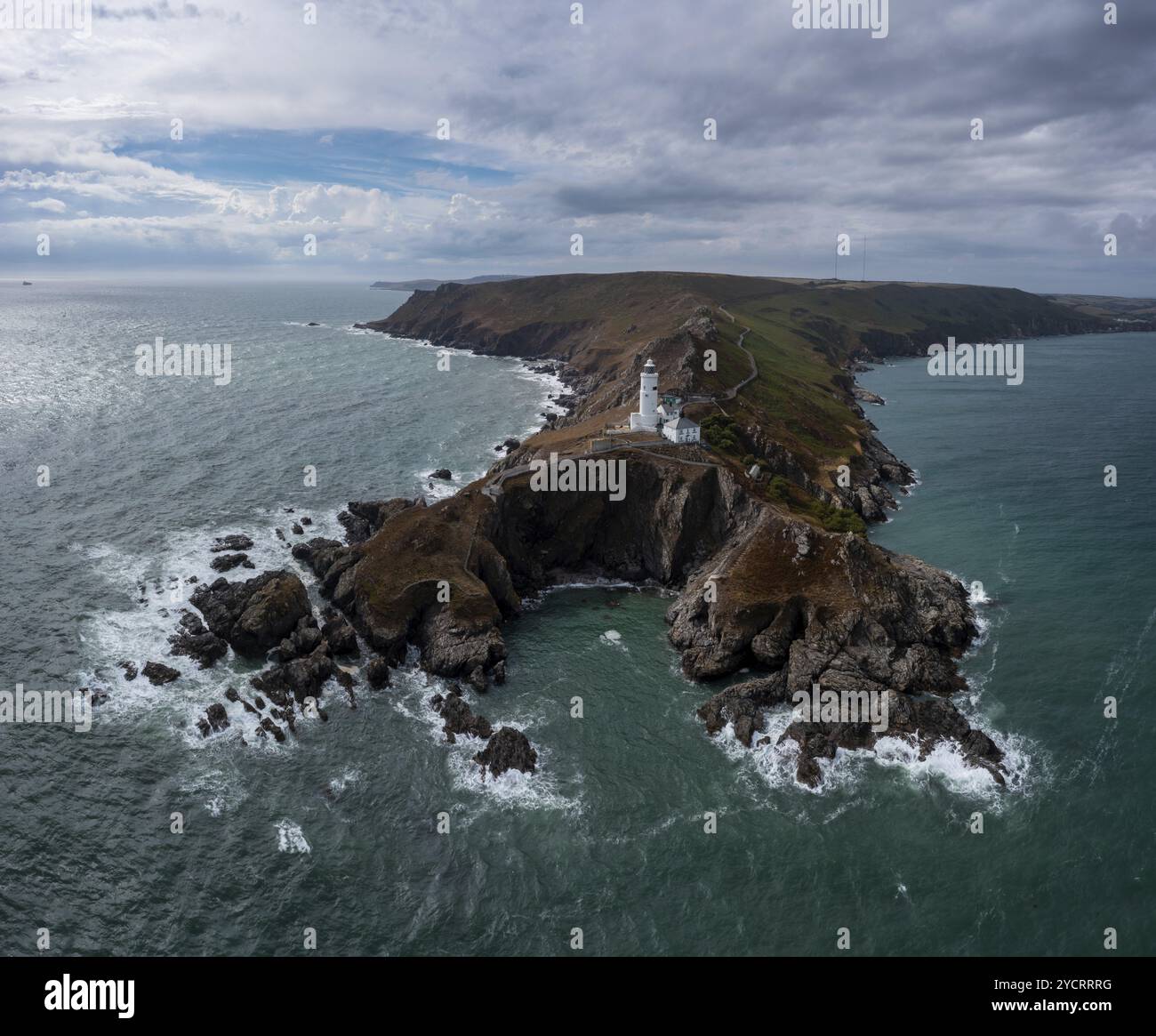 Aerial landscape view of the Start Point Lighthouse and headland in ...