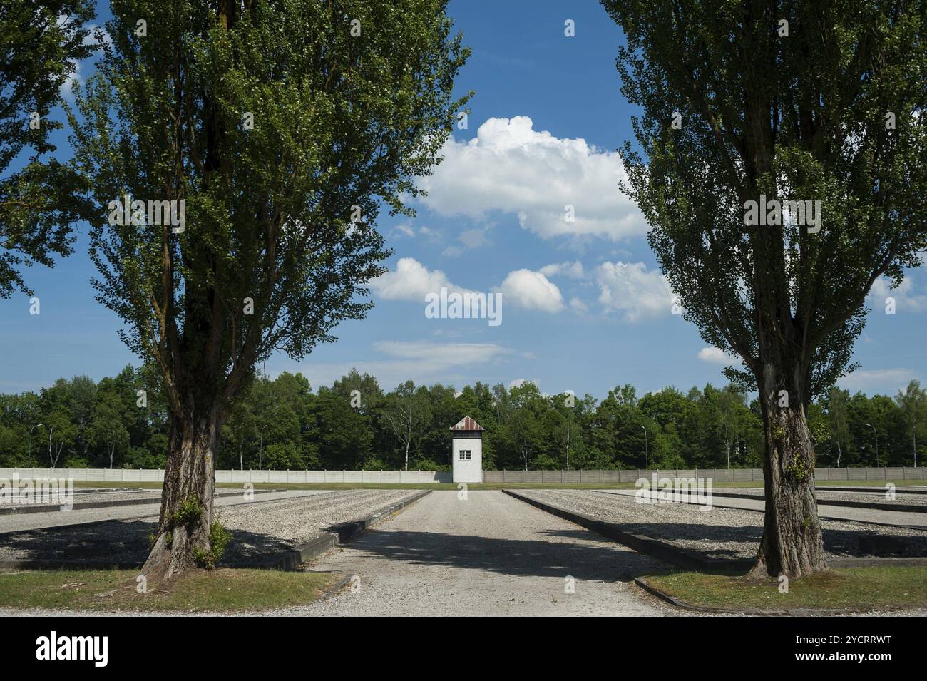 03.06.2017, Dachau, Bavaria, Germany, Europe, Watchtower and security ...